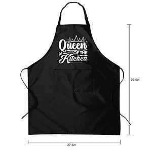 OzosKeiw Cooking Aprons for Women with Pockets, Funny Queen of the Kitchen Apron, Grilling BBQ Chef gifts for Mother Mom Wife