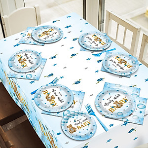 98 PCS Bear Baby Shower Decorations We Can Bearly Wait Tableware Set Baby Shower Themed Tablecloth Plates Boho Napkins Forks for Boy Girl Baby Shower Gender Reveal Birthday Party Supplies