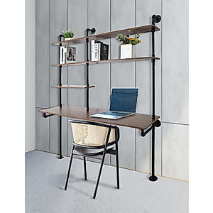 OLDRAINBOW Ladder Desk with Shelves Floating Computer Desk,Wall Mounted Laptop Desks for Small Spaces,Industrial Pipe Bookshelf Narrow Writing Desk