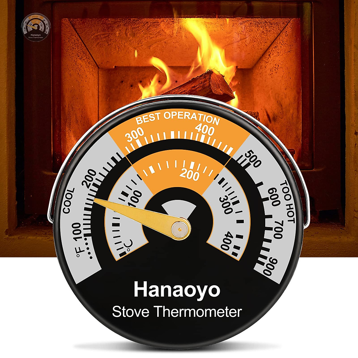 Hanaoyo Wood Stove Fan & Magnetic Stove Thermometer, 6 Blades Wood Stove Fan Heat Powered, Fireplace Fan with Magnetic Thermometer, Non Electric Fan for Wood/Gas/Log Burner Stove