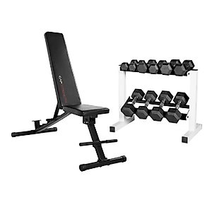 CAP Barbell 150-Pound Dumbbell Set, 24-Inch White Rack & Adjustable Bench Bundle