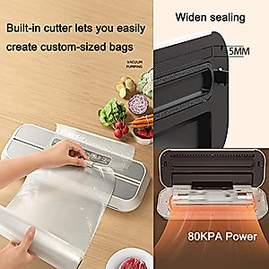 Vacuum Sealer Machine, Tunteil Automatic Air Sealing System For Food Storage With 10 Pcs Seal Bags Starter Kit, Dry and Moist Food Modes, Build-in Cutter, Air Suction Hose,Easy to Clean(Black)