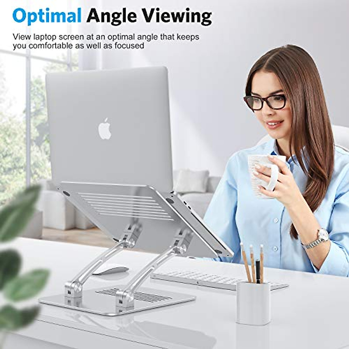 OMOTON Adjustable Laptop Stand, Ergonomic Aluminum Laptop Holder Riser with Cooling Function, Compatible with MacBook Pro/Air, Dell, HP, Lenovo and All Laptops (11-17.3 inch), Silver