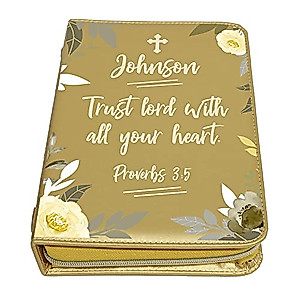10x7 Inch Personalized Bible Cover – Create Your Own Design, Custom Bible Cover and Carrying Case with Handle – Leatherette Book Covers and Bible Case for Women - Gold (Design 2)