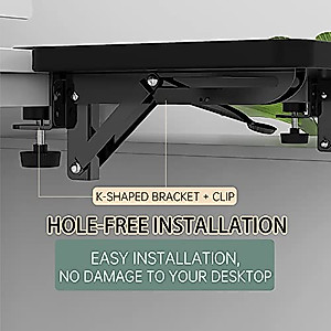 OUGIC Ergonomics Desk Extender Tray, 9.5"x9.1" Punch-Free Clamp on, Foldable Keyboard Drawer Tray, Table Mount Arm Wrist Rest Shelf, Computer Elbow Arm Support