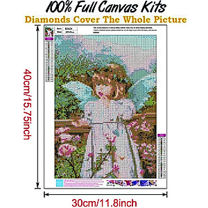 5D Diamond Painting Angel by Number Kits, Full Round Diamond Art Kits Adults Beginner Diamond Painting, Embroidery Rhinestone Cross Stitch Mosaic Paintings Arts Craft for Home Wall Decor 30X40cm