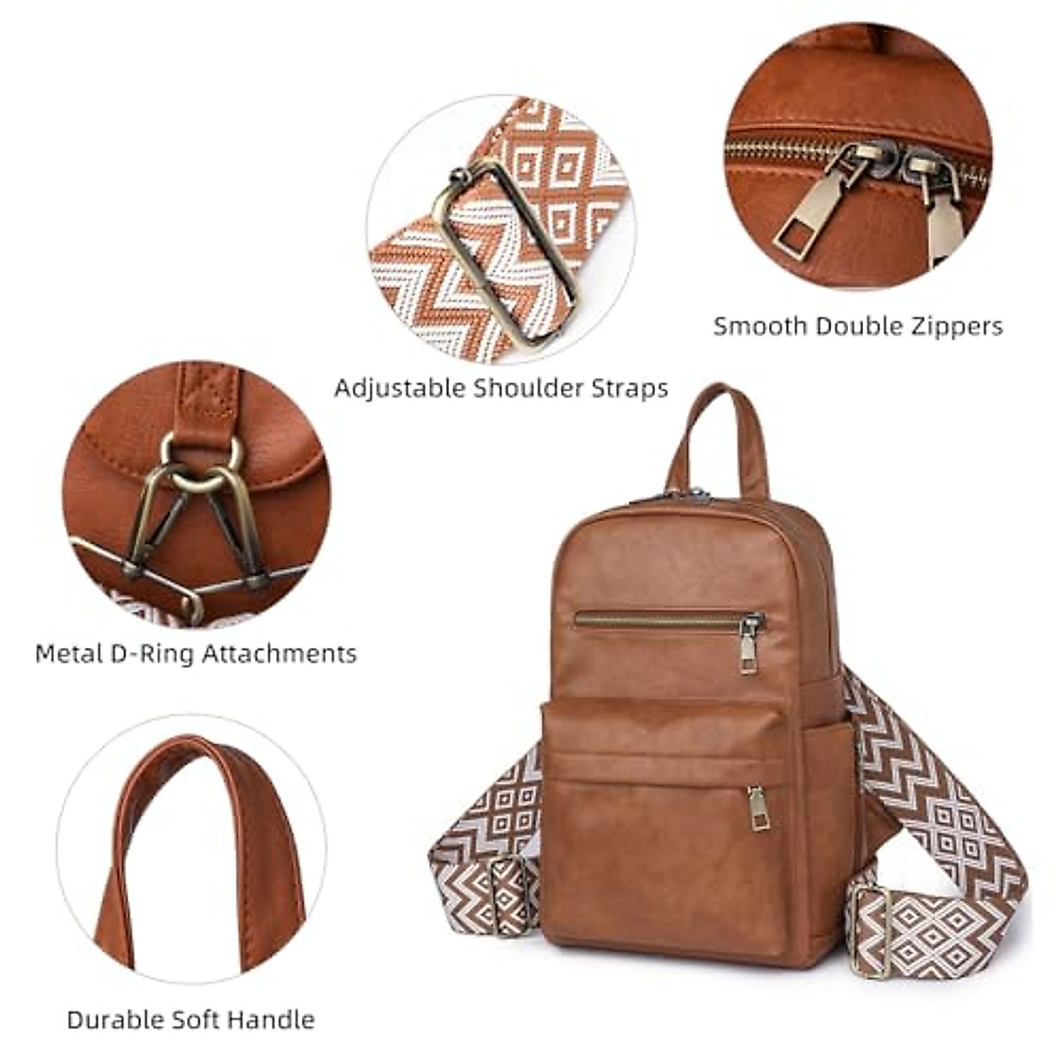ALUSBELL Vintage Sling Bag Sling Backpack for Men Women, Vegan Leather Crossbody Bag Fanny Packs, Fashion Chest Bag Daypack with 2 Adjustable Straps,Brown