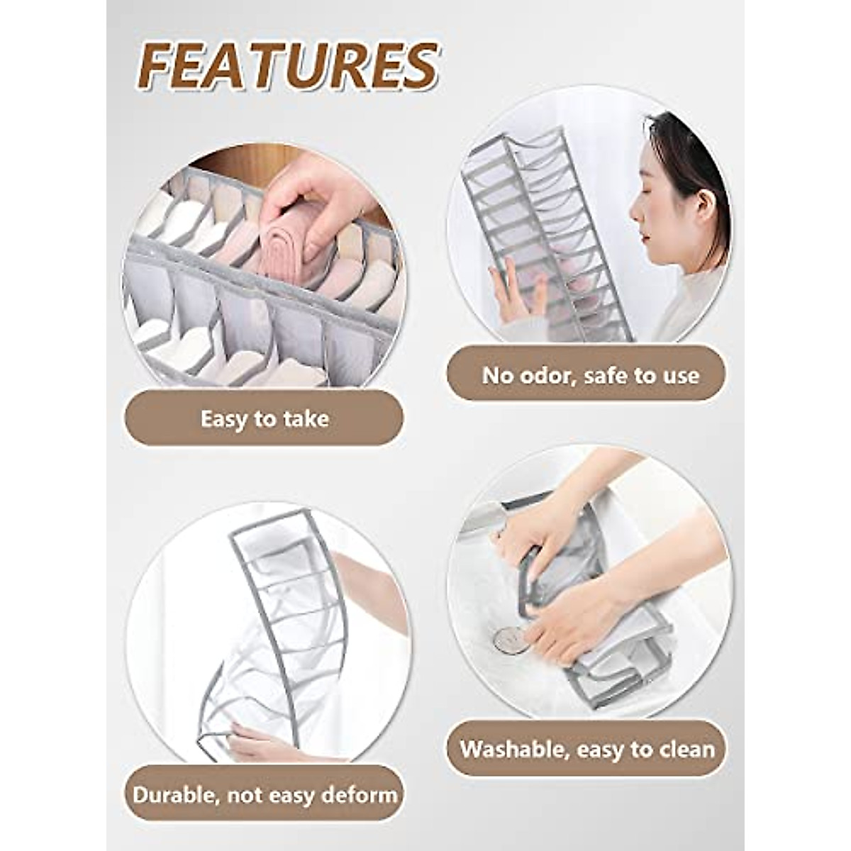 SandKing 6PACK Wardrobe Clothes Drawer Organizers Dividers - 6/7/11Grids Compartment Storage Box Bins for Jeans,Bras,Underwear,Socks,Baby Clothes, Foldable Closet Drawer Organizers Storage Bedroom