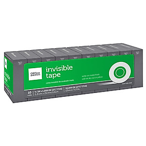 Office Depot Invisible Tape, 3/4in. x 1000in., Pack of 10, 0