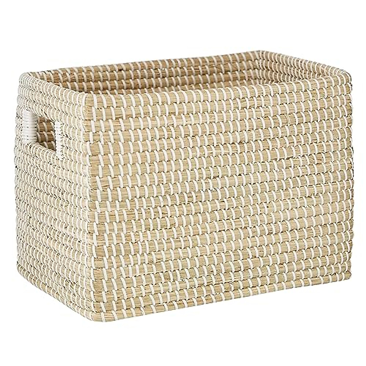 CosmoLiving by Cosmopolitan Seagrass Rectangle Storage Basket with Handles, 15" x 11" x 10", Brown