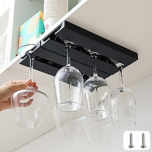 JAMEND CLXP - 2 PCS Plastic Wine Glass Rack, Under Cabinet Punch-free Wine Glass Holder, Glasses Storage Hanger Bar Kitchen Wine Glasses Organizer. (Black)