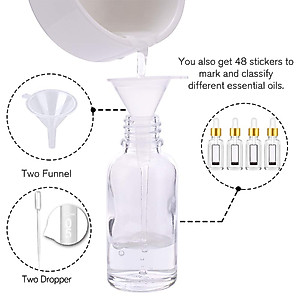 PrettyCare 1oz Glass Dropper Bottle 24 Pack Clear Glass Bottles Empty with 2 Funnels & 2 Long Pipettes, 30ml Eye Dropper Bottles for Essential/Cuticle/Body Oils, Tincture
