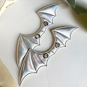 1 Pair Espilane Handmade Large Spooky Bat Wing Charm Shoe Halloween Gothic Lace Charms for Laced Shoes and Skates (Silver)