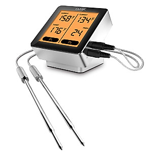 Wireless Meat Thermometer with Dual Probe for Grill BBQ Baking, Large LCD Display, Dual Time Alarm, Smart Instant Cooking Thermometer