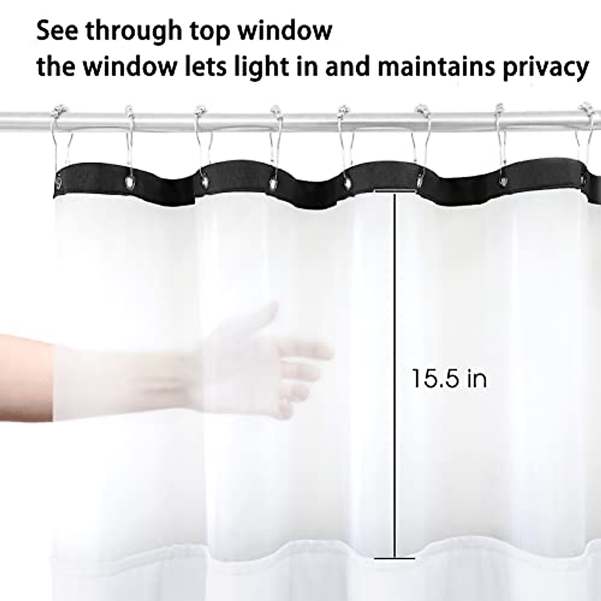 Black Shower Curtain Set with Snap-in Fabric Liner, Ombre Linen Textured Shower Curtain with 12 Hooks - Hotel Style, Water Repellent & Washable, Heavyweight Fabric & Mesh Top Window - 72x72, Black