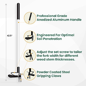 FarmHand WeederPro - Stand up Weed Puller with 42" Long Handle | Commercial Grade Handle with Powder Coated Steel Claw | Removes Weeds with No Bending No Kneeling