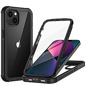 seacosmo iPhone 13 Mini Case 5.4 Inch, Full Body Shockproof Cover [with Built-in Screen Protector] Slim Lightweight Heavy Duty Fit Bumper Protective Phone Case for iPhone 13 Mini - Black/Clear