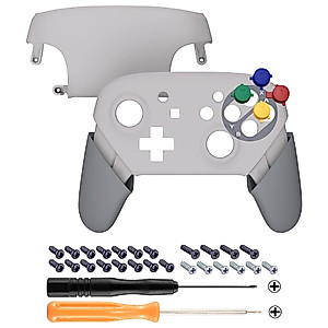 eXtremeRate SFC SNES Classic EU Style Faceplate Backplate Handles for Nintendo Switch Pro Controller, Soft Touch Replacement Grip Housing Shell Cover with Colorful ABXY Buttons for Nintendo Switch Pro