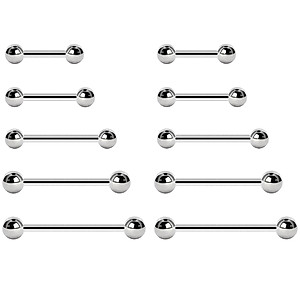 NewkeepsR 3 Pairs-10G(2.5mm) Thikness, 8mm/10mm/12mm Length Surgical Steel Externally Threaded Barbell,Short Industrial Bars Tongue Cheek Dimple Nipple Piercing