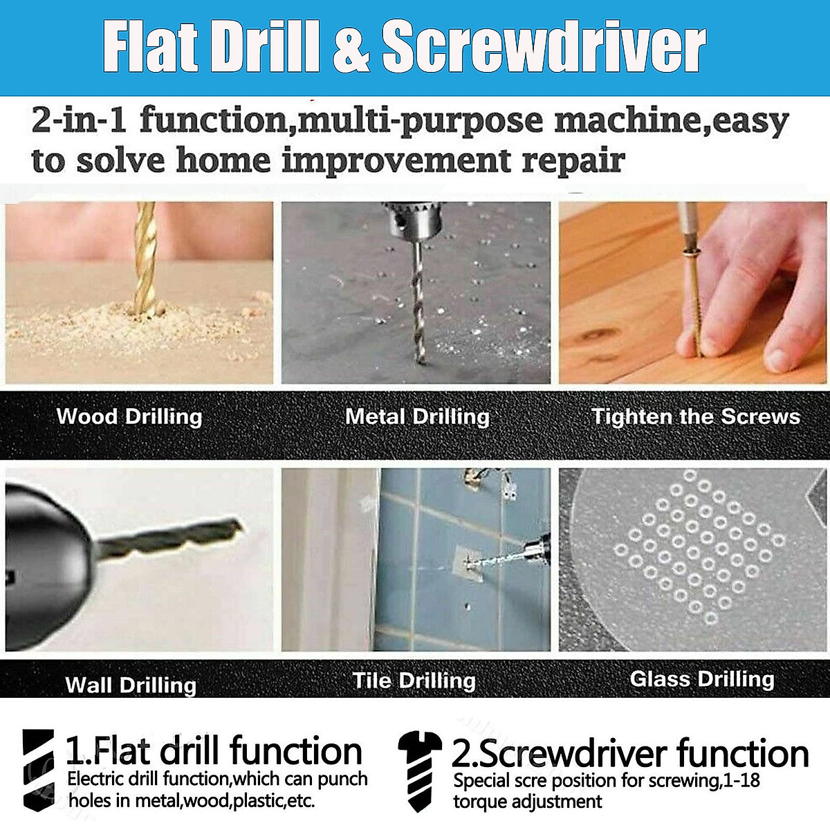 21V Cordless Drill Driver Screwdriver with 1500mAH Li-ion Battery, 2 Variable Speed 25+1 Torque Setting with LED Light, Portable Rechargeable Impact Drill Tool Kit with Storage Case for Home DIY