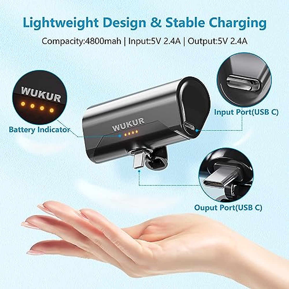 WUKUR 4800mAh Battery Pack Compatible with Oculus/Meta Quest 2 and Quest, Elite Strap, Portable Power Bank for Oculus Quest 2 Accessories
