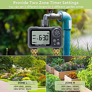 Moistenland Hose Timer, Irrigation Timer, Lawn & Garden Watering Equipment, with Rain Delay/Manual/Automatic Watering System, IP54 Waterproof, 3.1 Inches Large Screen(2 Outlets)