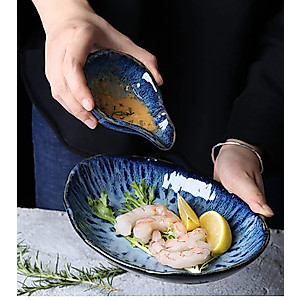 Ceramic Dip Bowls Sets, Blue Dipping Sauce Bowls/Dishes,Condiments Serving Bowls for kitchen Tomato Sauce, Soy, BBQ and other Party Dinner - Set of 2