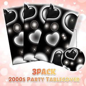 Tudomro 3 Pack 2000s Tablecloth Decoration Cholo Party Table Cover 90s Table Covers Heart Early Plastic Disposable Rectangle Table Decoration for Birthday Party Supplies, 54 x 108 Inches(Black)