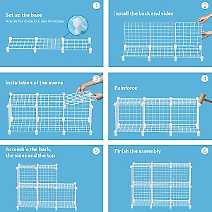 TomCare Cube Storage 6-Cube Metal Wire Cube Organizer Cube Shelves Storage Cubes Closet Organizer DIY Wire Bookshelves Storage Grids Modular Wire Cubes Bookcase for Bedroom Home Office, White