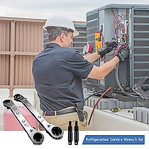 Hvac Service Wrench Tools Set,Refrigeration Wrench,3/8 to 1/4, 5/16 x 1/4 Ratchet Service Hvac Tools with 2 Hexagon Bit Adapter Kit for Air Conditioning Refrigeration Tools and Equipment Repair