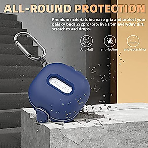 Secure Lock Case for Samsung Galaxy Buds 2 Pro/Galaxy Buds 2/Galaxy Buds Pro/Galaxy Buds Live, WOFRO Shock-Absorbing Protective Cover TPU Hard Shell with Lanyard and Keychain[One-Click pop] (Blue)