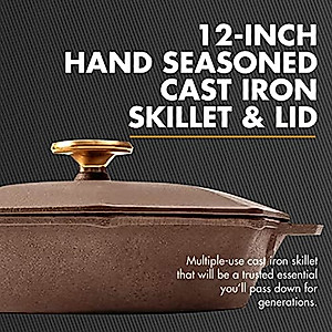 FINEX 12" Cast Iron Skillet with Lid, Modern Heirloom, Handcrafted in The USA, Pre-Seasoned with Organic Flaxseed Oil