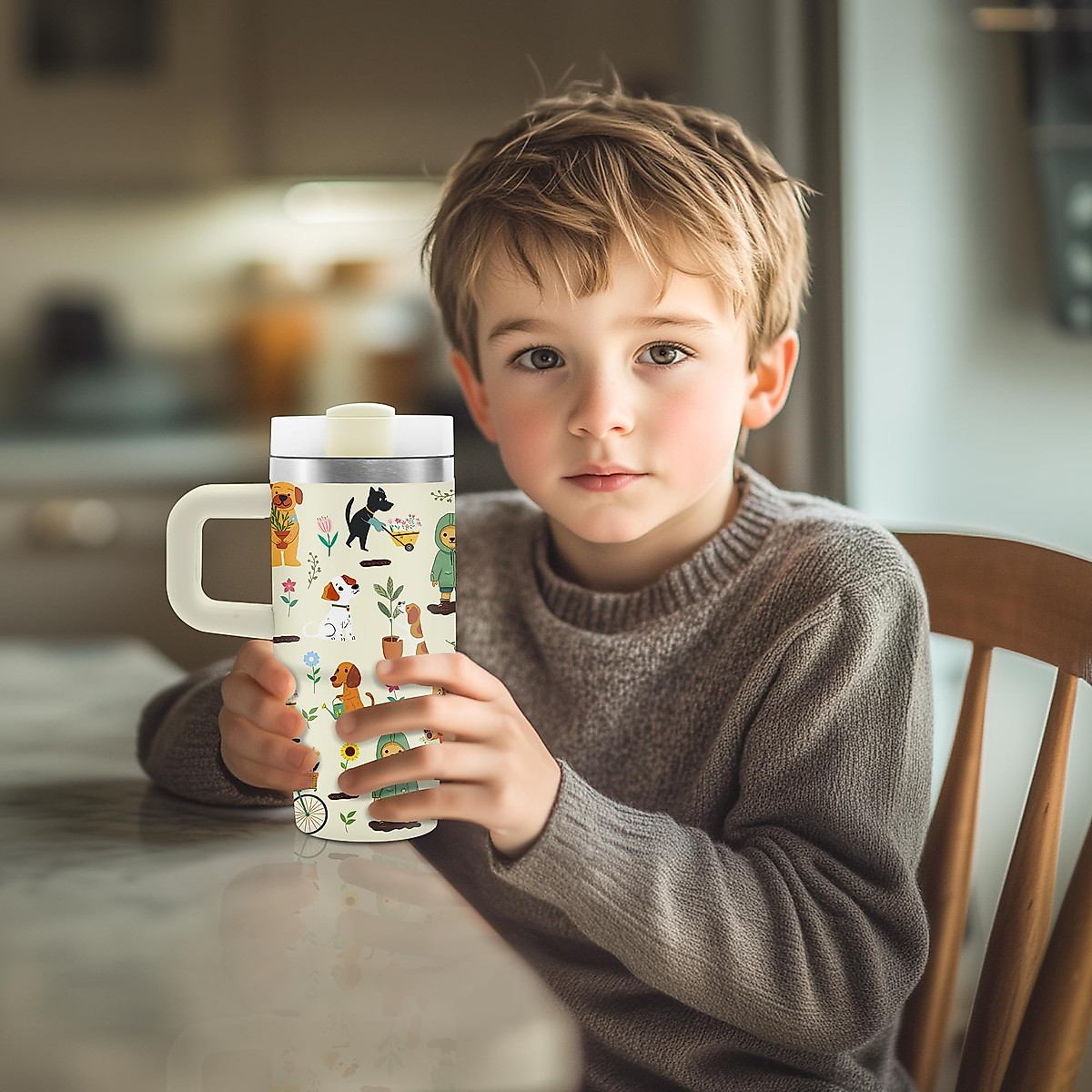 Funny Dog Gifts for Kids, Cute Dog Tumbler with Handle and Straw for Kids 14 oz, Dog Lover Gifts for Toddlers, Best Dog Themed Gifts, Birthday Gifts for Puppy Dog Owner Boys Girls