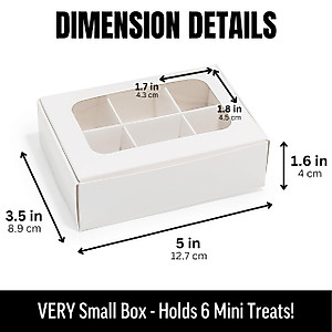 Modsy Baking Mini Truffle Boxes - White | VERY SMALL for 6 Treats - Window and Dividers | 5 x 3.5 x 1.57 Inches | Pack of 25