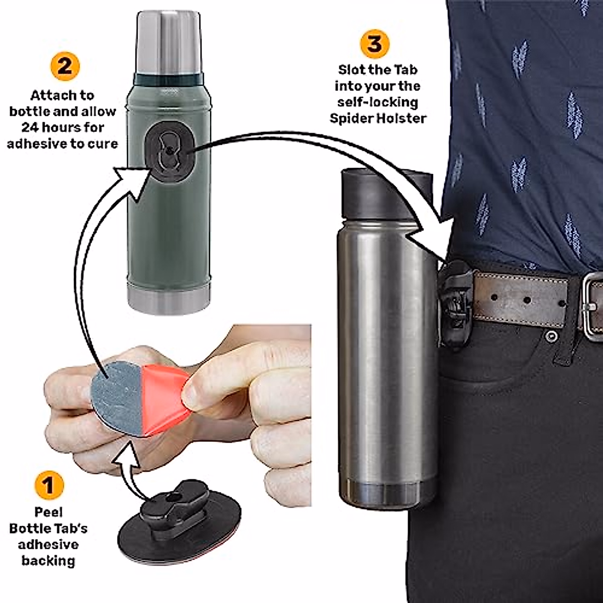 Spider Tool Holster - Tape Measure Set - 1 Tool Holster + 1 Adhesive Tool Tab - Self Locking, Quick Draw Universal Tool Holder for Conveneintly Accessing a Tape Measure, Bit Box, Bottle and More!