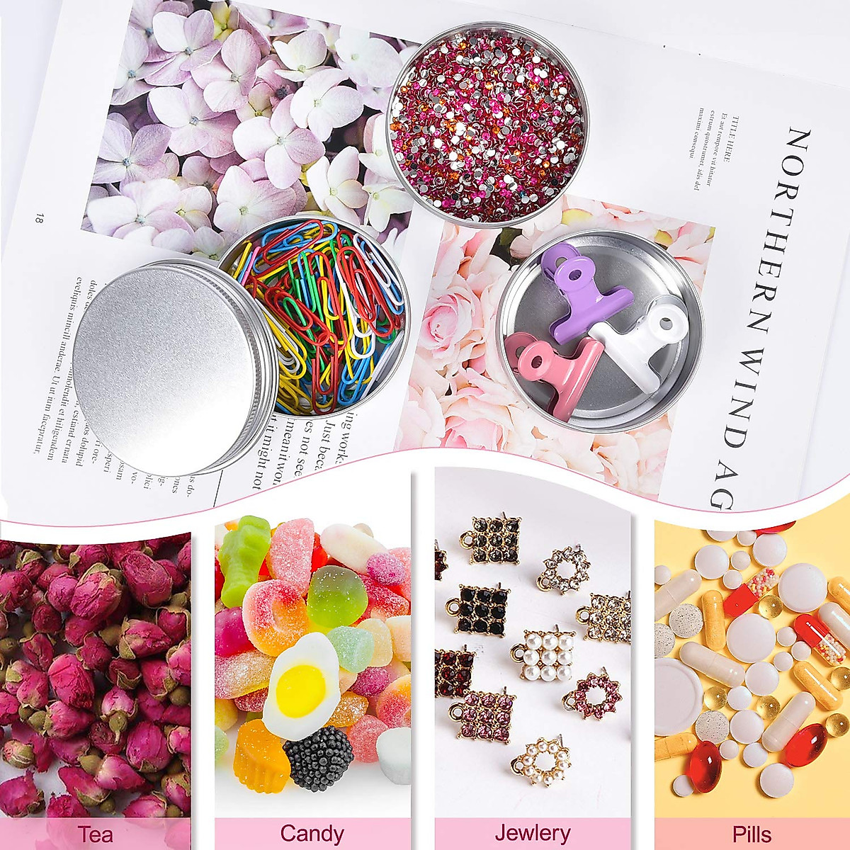 Aluminum Tin Cans, 24PCS 2 Oz Metal Round Containers Screw Lid Empty Small Travel Tins for Candles, Salve, Cosmetics