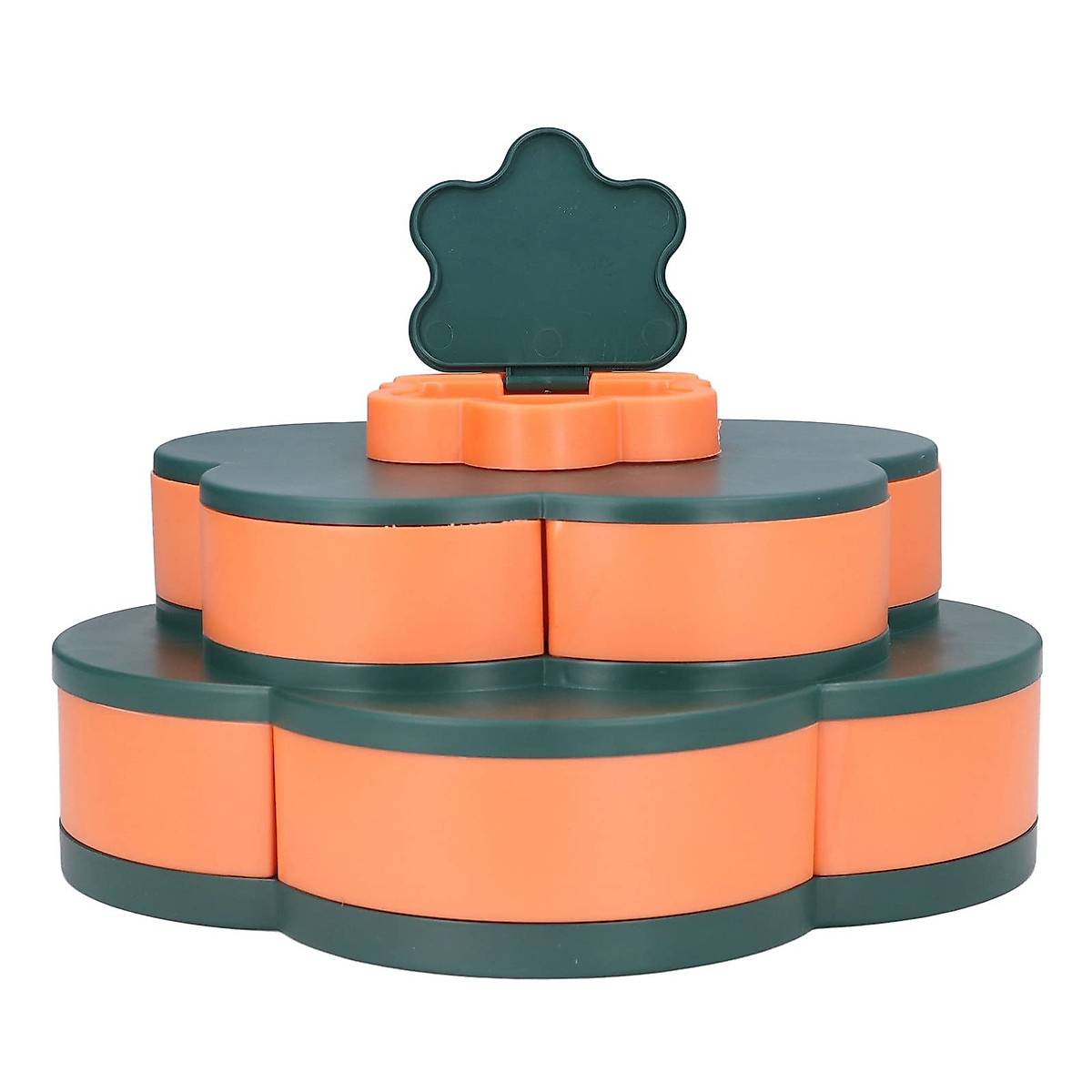 Snack Serving Tray with Lid, Fruit Serving Container, Flower Shape Appetizer Tray, Divided Plastic Food Storage Organizer Plate for Snack, Candy, Nut, Picnic(Double Layer)