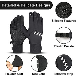 LERWAY Winter Gloves For Men Women Touchscreen Warm Gloves Anti-Slip Water Resistant Windproof Black Thermal Gloves For Driving Cycling Hiking Running (M)