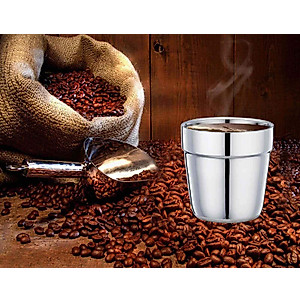 TeamFar Coffee Cup Espresso Cup Mug Set of 4, Double Wall Stainless Steel Tea Cups, Reusable & Stackable, Mirror Finish & Dishwasher Safe - 6 Ounce