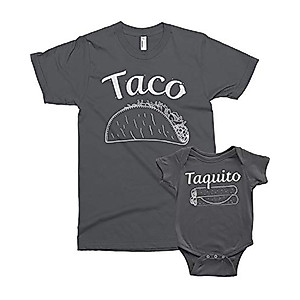 Threadrock Taco & Taquito Infant Bodysuit & Men's T-Shirt Matching Set (Baby: 12M, Charcoal|Men's: XL, Charcoal)