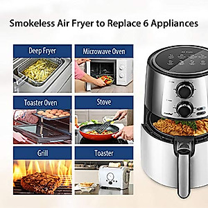 COMFEE' 3.7QT Electric Air Fryer & Oilless Cooker with 8 Menus and Timer & Temperature Control, Nonstick Fry Basket with Stainless Steel Finish, Auto Shut-off, 1400W, BPA & PFOA Free