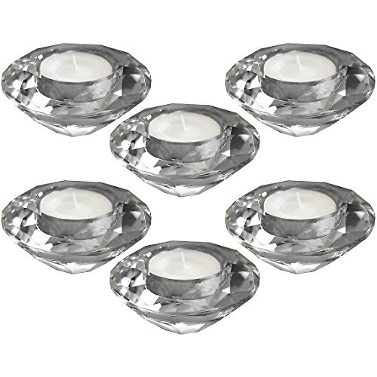 Amlong Crystal Diamond Tealight Candle Holder, Clear, Set of 6