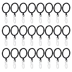 CALIDAKA Curtain Rings, 24Pack Black Curtain Rings and Hooks, 30mm Metal Hanging Rings with Curtain Hooks, Durable Curtain Drapery Pole Rod Rings for Window Rods, Shower Curtains Hanging