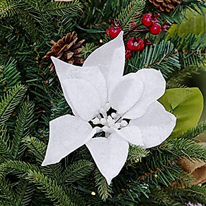 MOONET 12 Pcs Christmas Tree Decor Flowers Artificial Flannel Fabric Flowers with Clips Ornaments for Christmas Party Wedding, 6.69 inch (White)