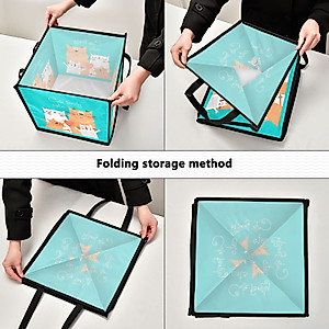 Poeticcity Cute Cats Family Parents and Children in Orange White on Turquoise Square Storage Basket Bin, Collapsible Storage Box, Baskets Organizer for Toy, Clothes Easy to Assemble 10.6x10.6x10.6 in