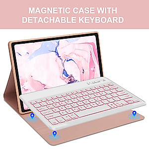 Keyboard Case for Samsung Galaxy Tab S7 FE/S8 Plus/S7 Plus 12.4 Inch, 7-Color Backlit, Smart Magnetic Detachable Wireless Bluetooth Keyboard, Slim Protective Cover with S Pen Holder, Auto Sleep/Wake