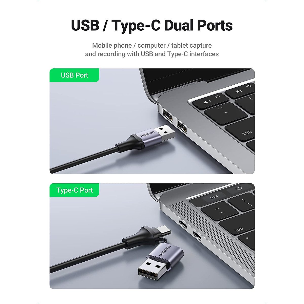 UGREEN 4K Micro HDMI to HDMI Cable 6.6FT Bundle with Video Capture Card 4K HDMI to USB-A/USB-C