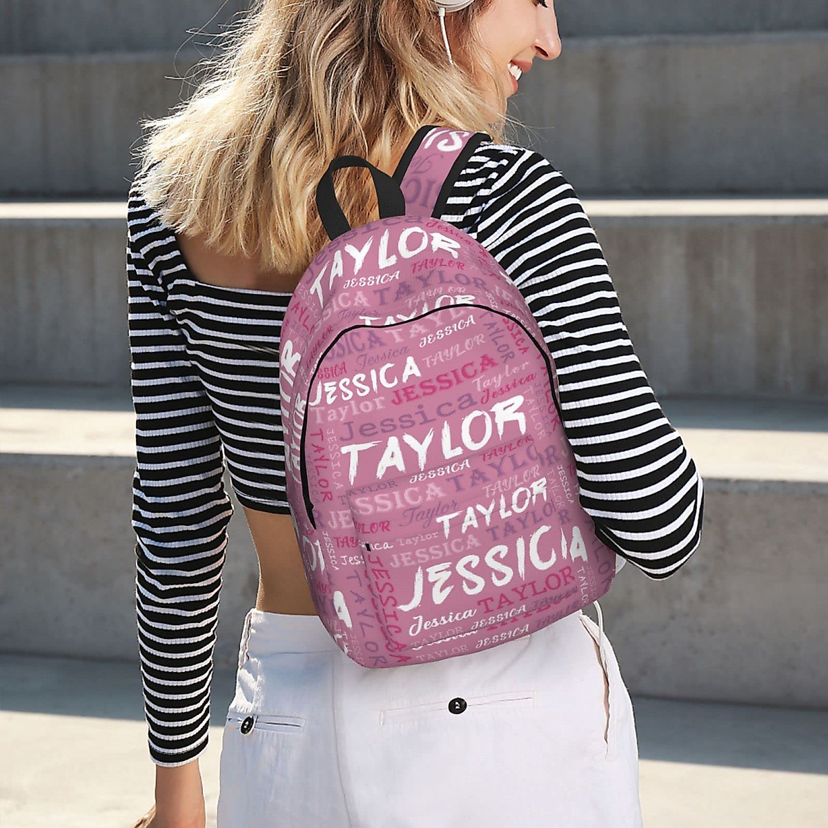 Custom Name School Backpack, Personalized Casual Daypack Backpacks Design Your Own Name for Boys Girls Men Women, Customized Hot Pink Theme 2 Sizes Student Bookbag for Travel Work School
