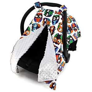 Dear Baby Gear Deluxe Car Seat Canopy, Owls, Multi Color / White Minky Dot
