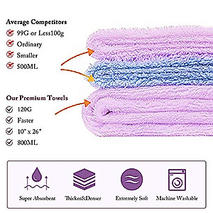 2 Pack Microfiber Hair Towel Wrap, Quick Dry Hair Hat Anti-frizz Fasten Head Turban with Button for Long Thick & Curly Hair, Super Absorbent Soft - (Purple & Red)